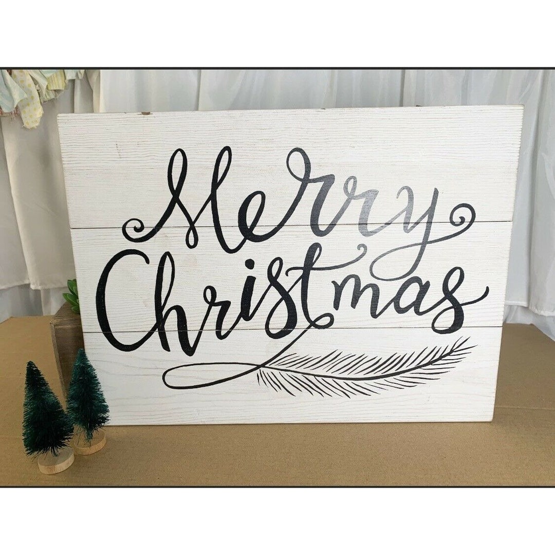 Merry Christmas Scripted Shiplap Wooden Framed Christmas Sign 15.7" x ...