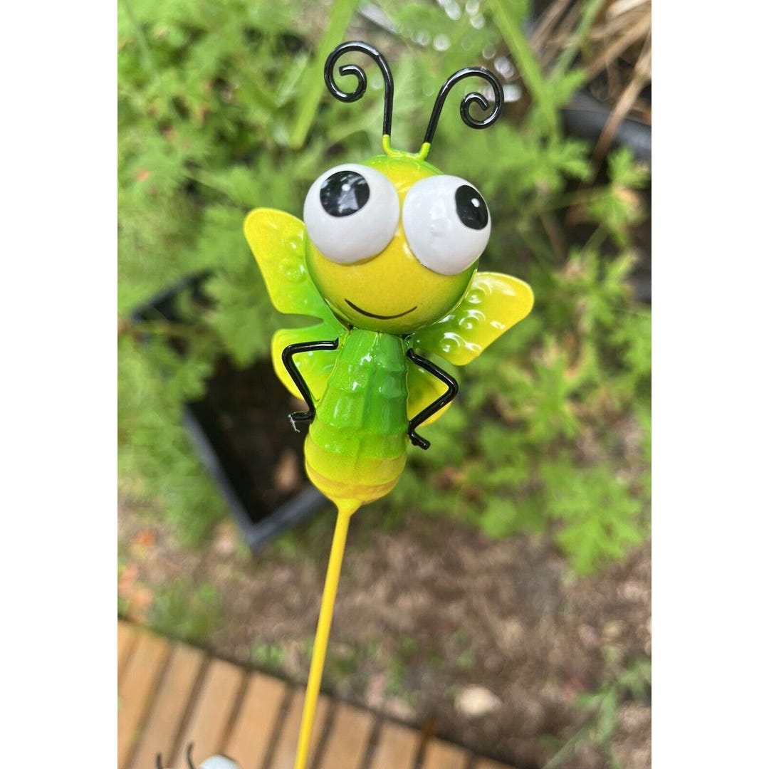 Green Bug Metal Garden Pick Metal Garden Pick 12-3/4" Flower Pot Stake ...