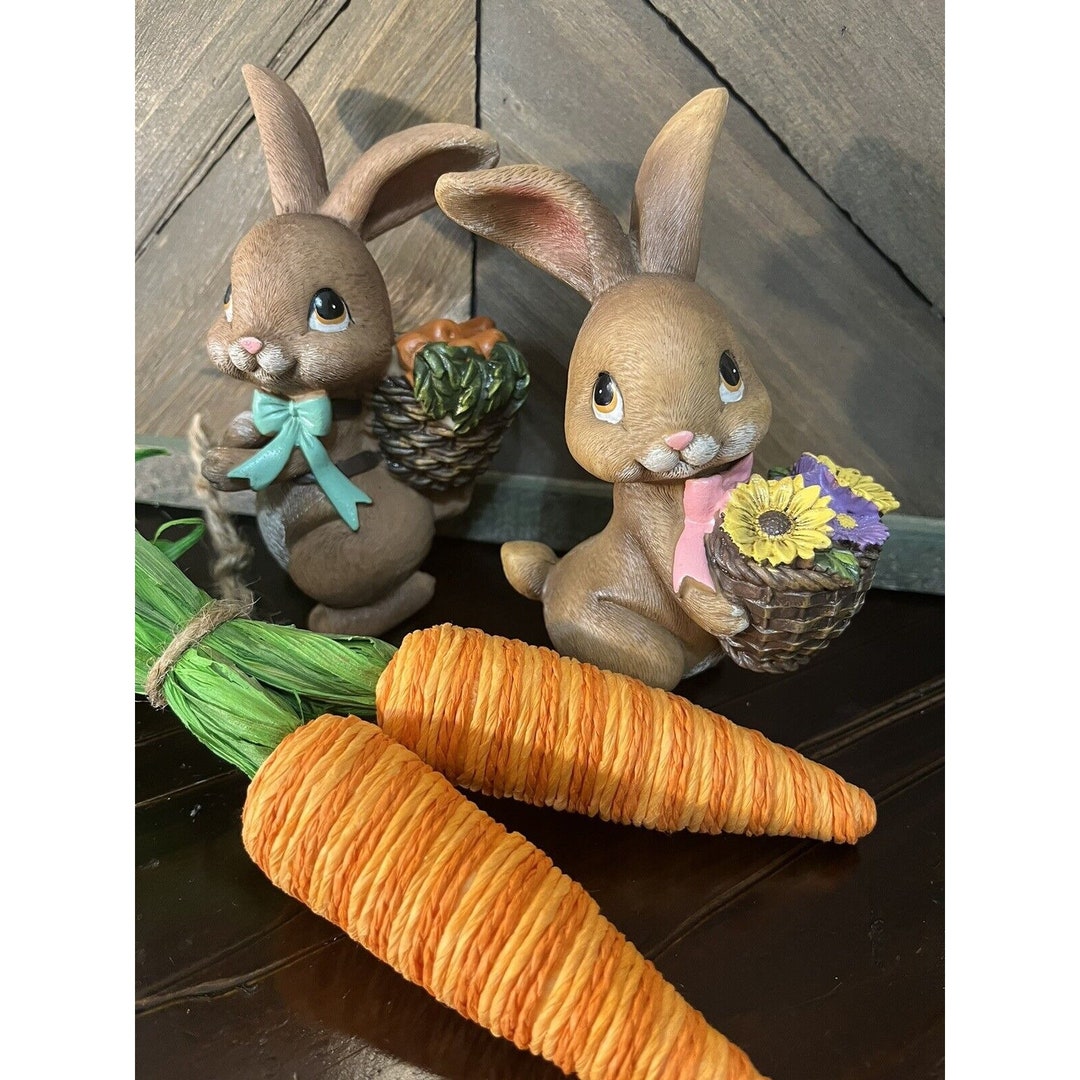 Set of Vintage Style Rabbits Tan Bunny Shelf Sitter Bunnies & Carrots ...
