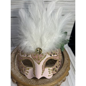 White Feathered Masquerade Mask Christmas Ornament Elegant Masquerade ...