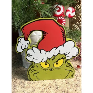 GRINCH Sign Christmas Home Decor Tabletop Mantle 8peeking Face Ornament ...