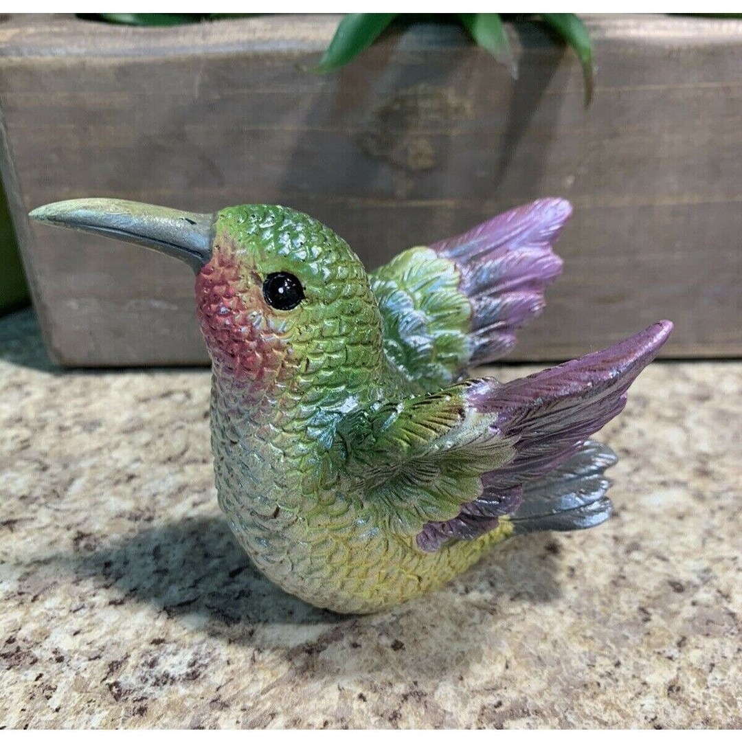 Green & Lite Pink Hummingbird Spring Bird Figurine Resin Hummingbird ...