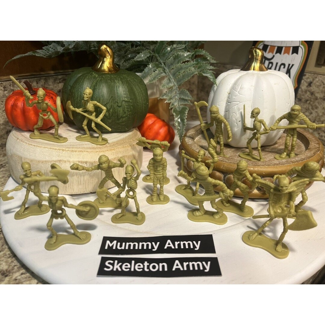 16pcs Mummies Army & Skeleton Army Men Set Small Plastic Halloween ...