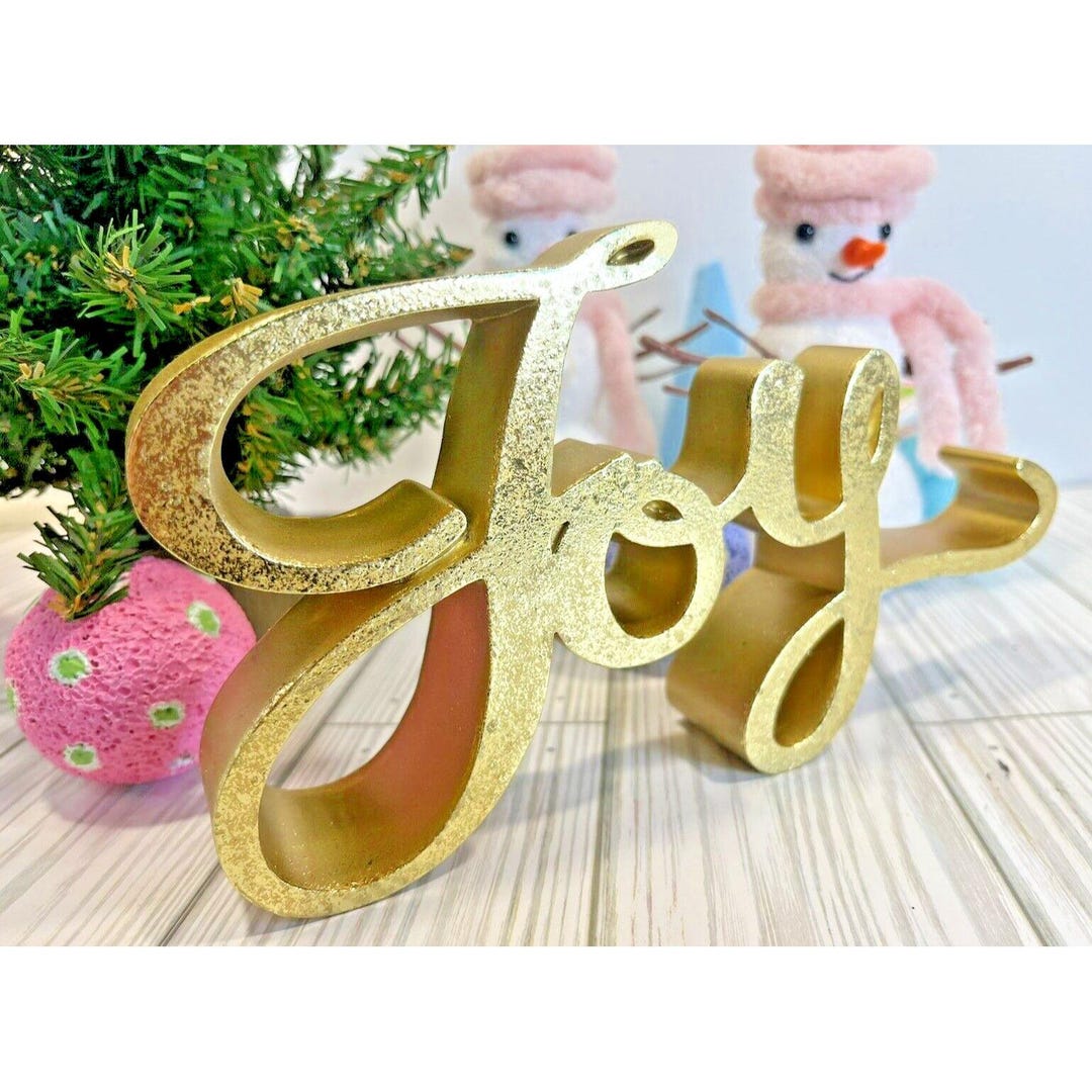 Joy Cutout Rustic Tabletop Resin Primitive Country Scripted Christmas ...