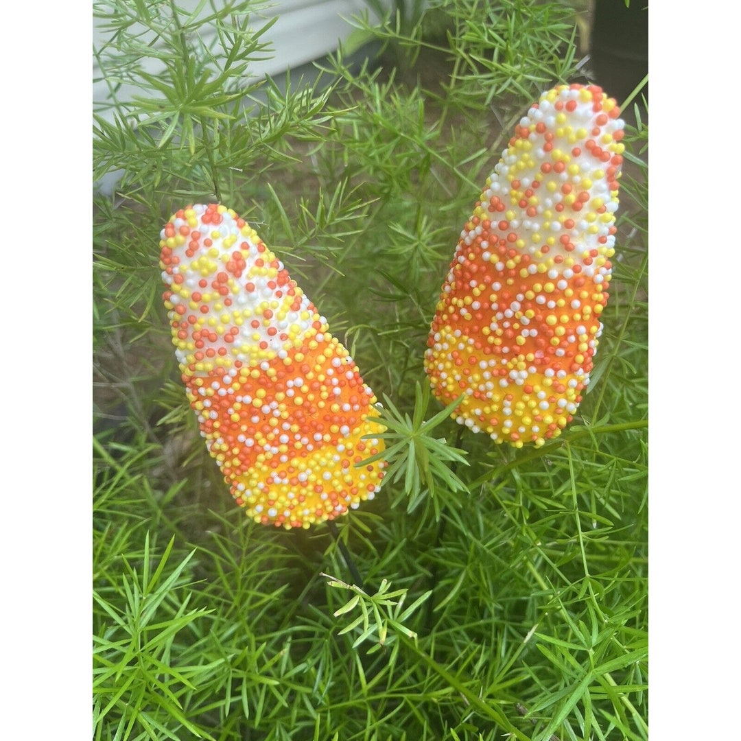 2 Pcs 14" Halloween Styrofoam Candy Corn Sprinkles Candy Pick Ornaments ...