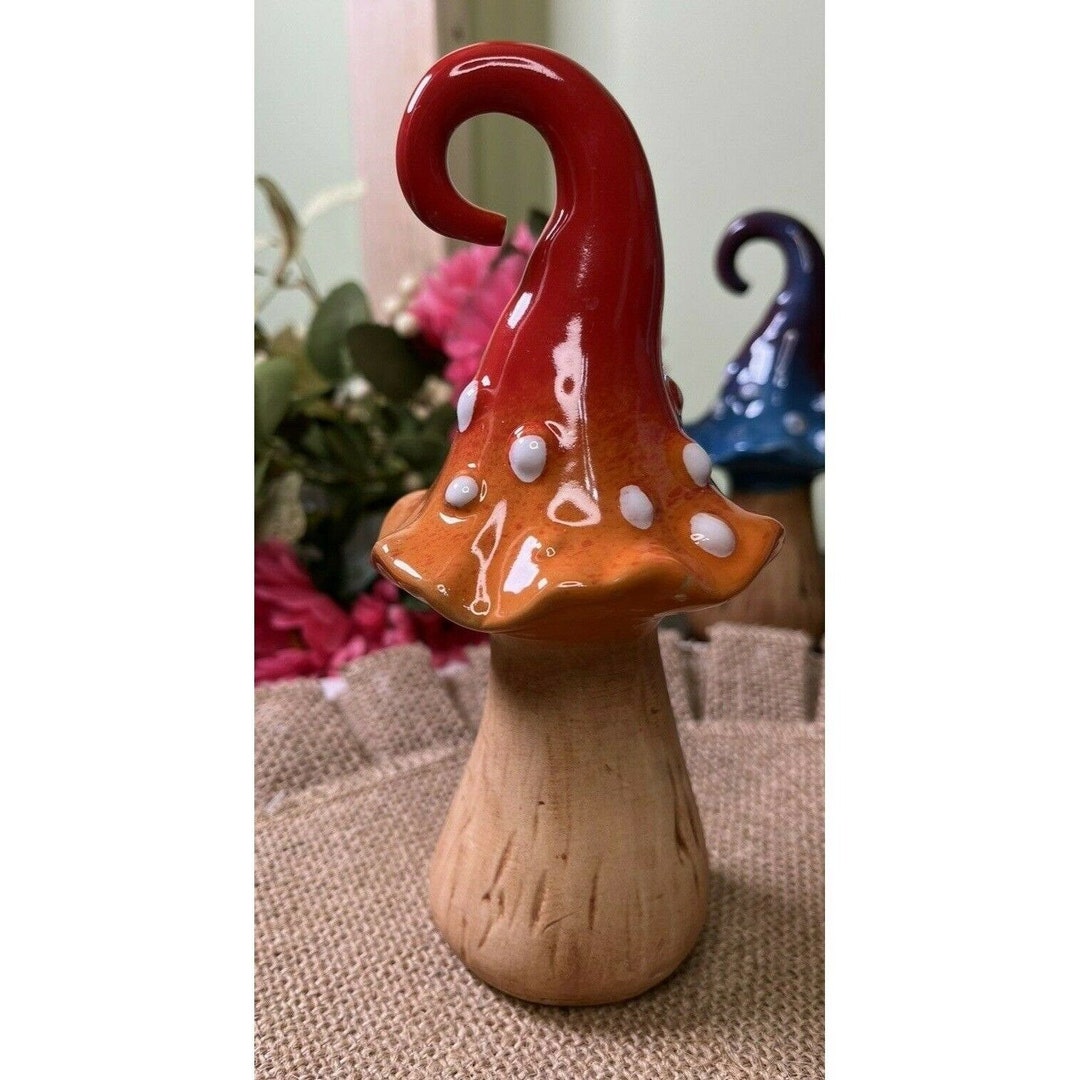Whimsical Ceramic Mushroom Garden Decor Ceramic Pottery Orange Red ...