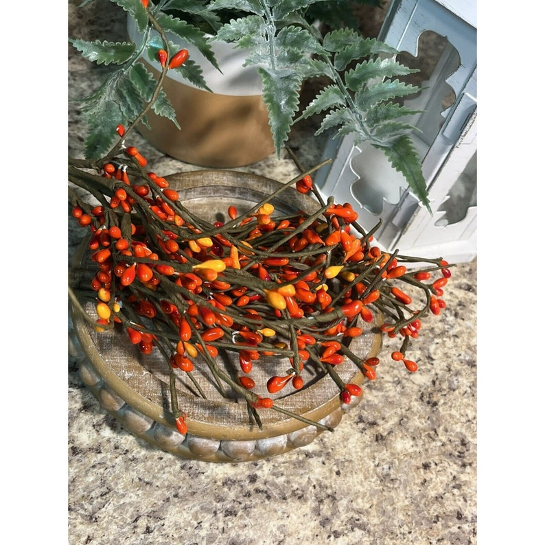 Fall Pip Berry Picks Set/3 Orange Primitive Fall Floral Decor 12 Inch ...