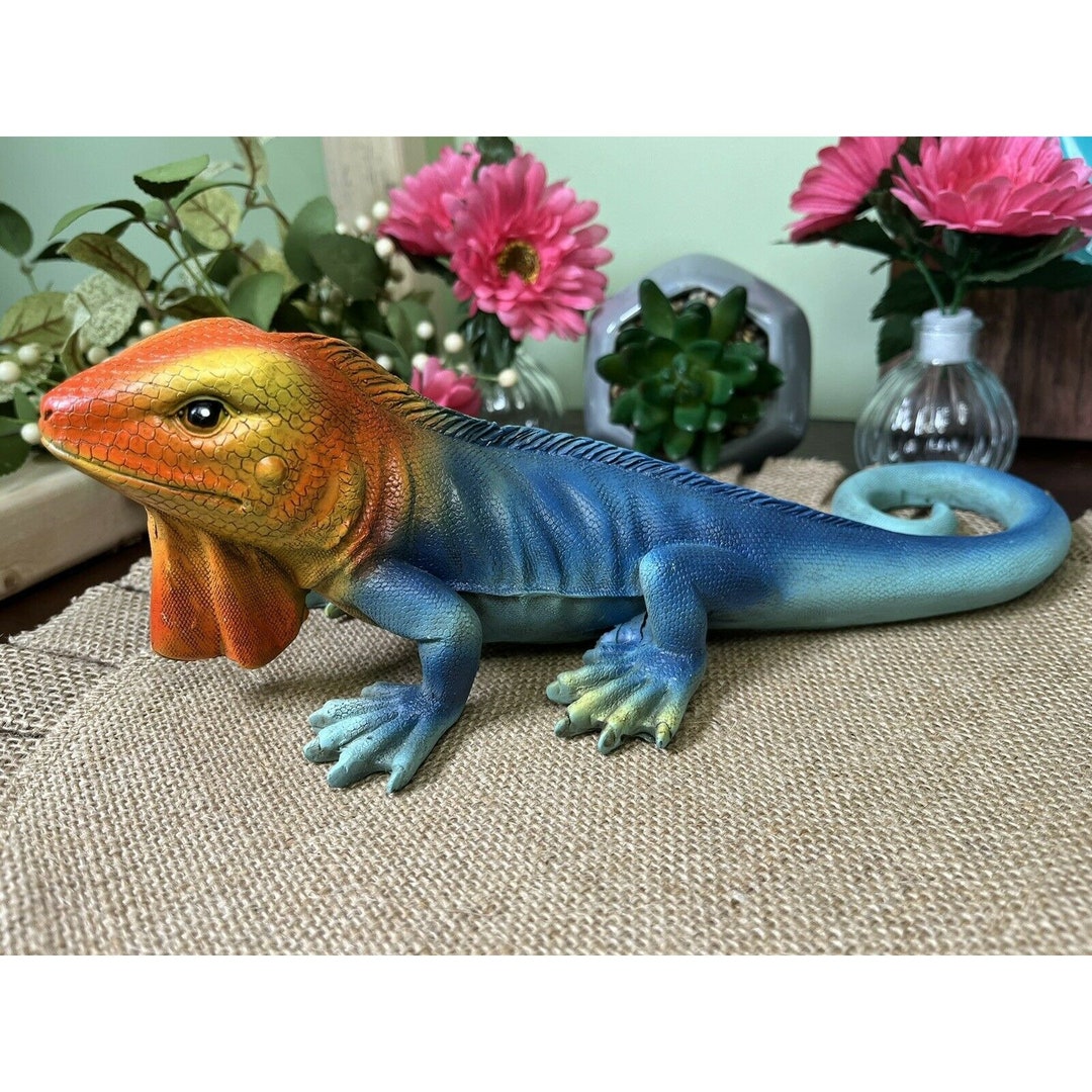 Colorful Iguana Lizard Resin Body Long Body 11.5" X 5" W Whimsical ...