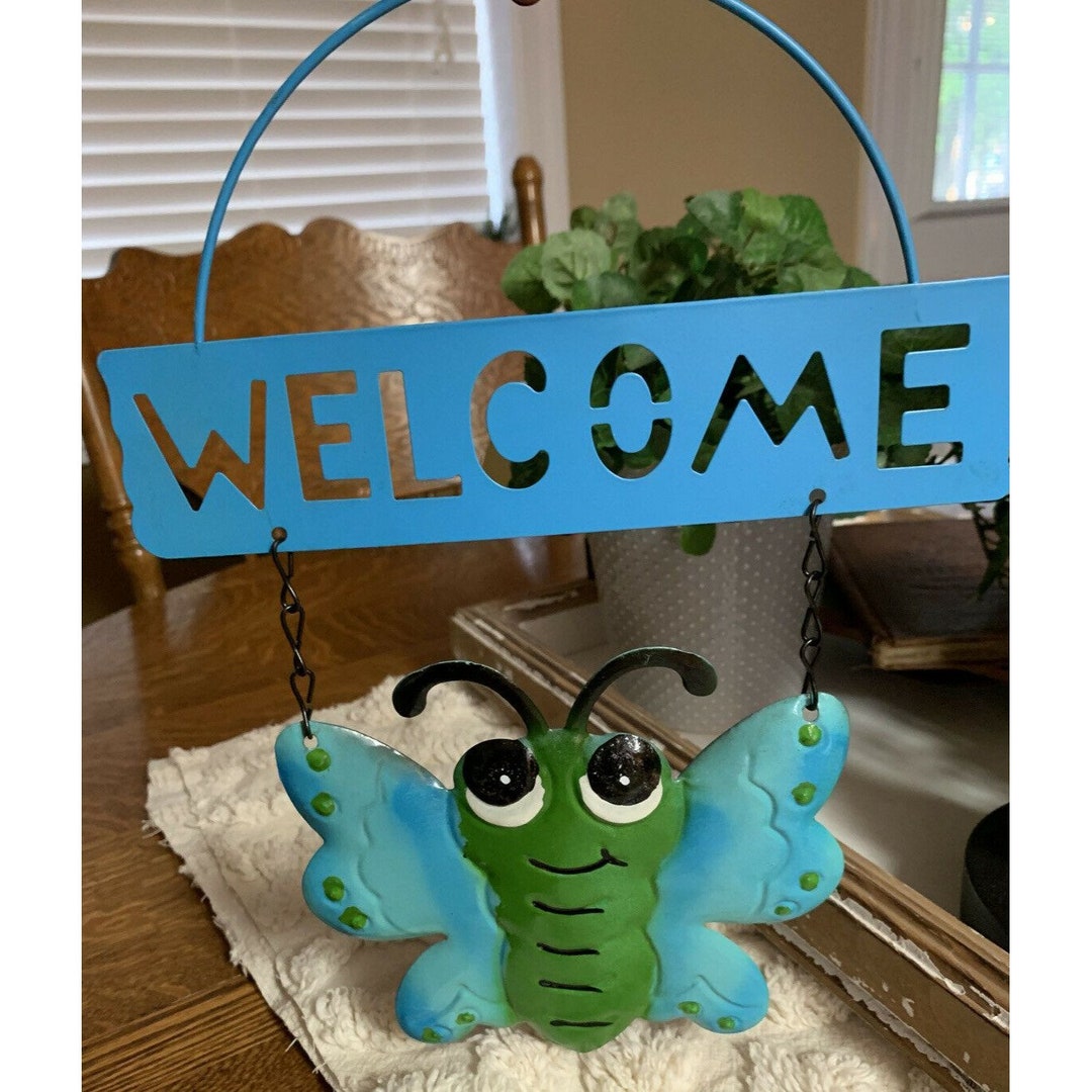Garden Pool Yard Metal Welcome Sign Butterfly Front Door Sign Hanging 6 ...