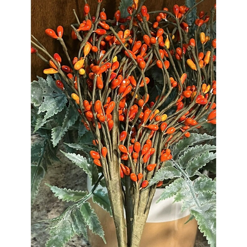 Fall Pip Berry Picks Set/3 Orange Primitive Fall Floral Decor 12 Inch ...