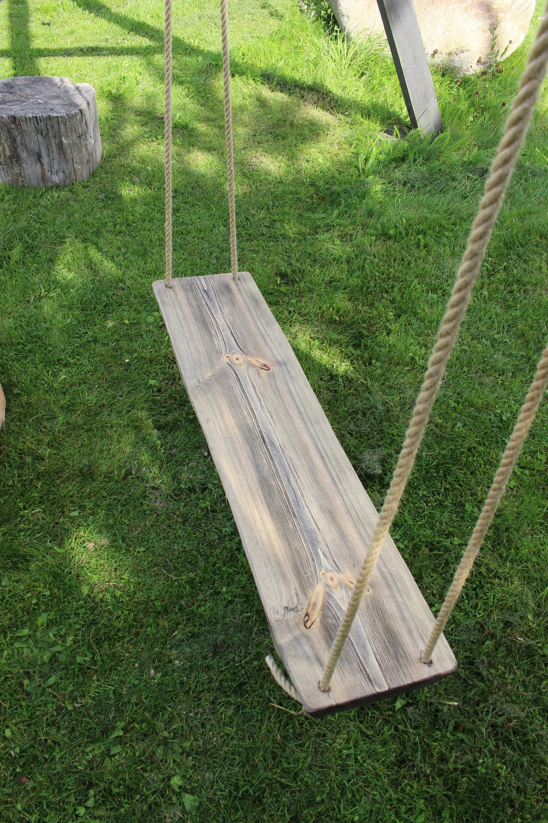 Long Double Wooden Swing for Couples, Wedding Swing With Jute Rope for ...