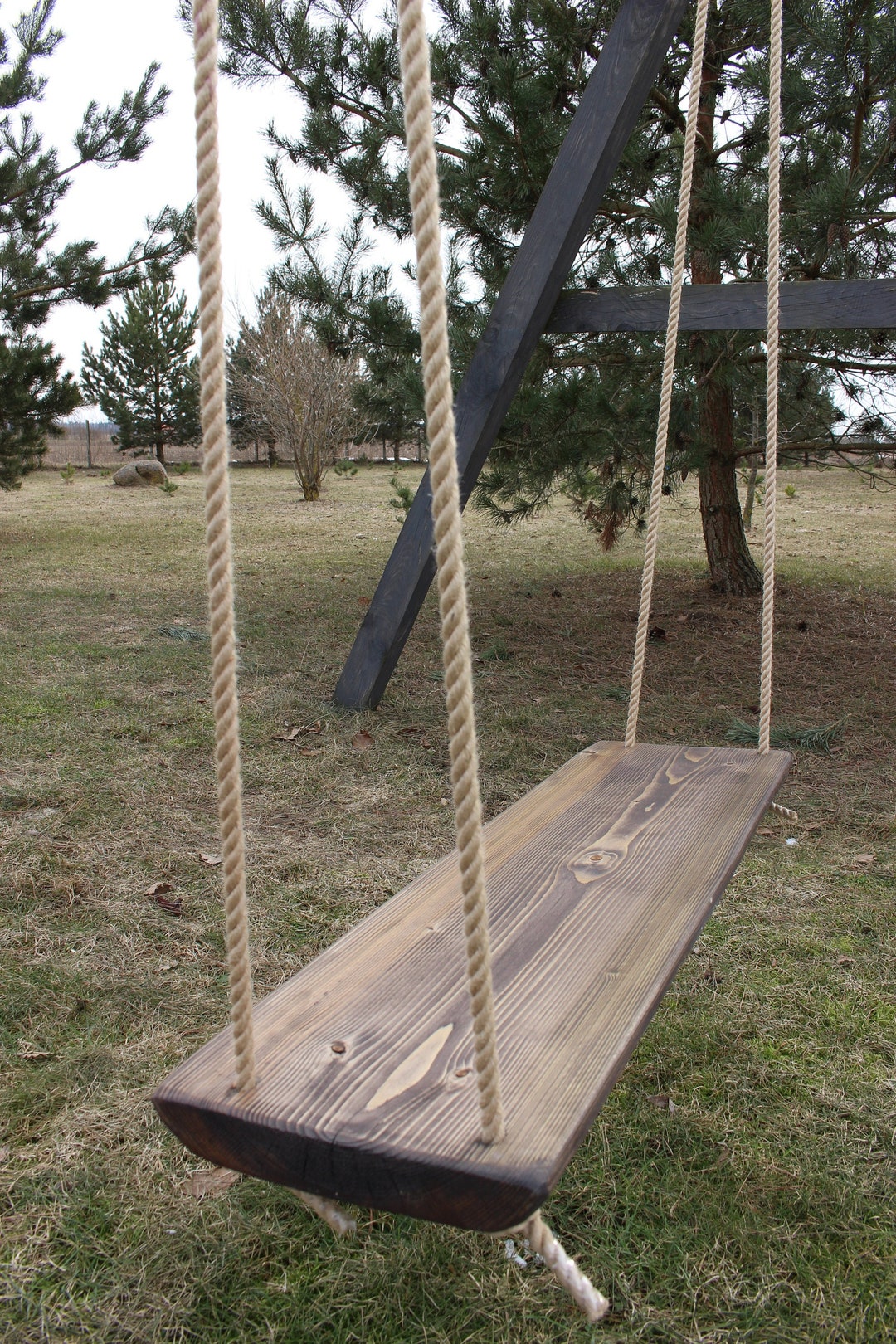 Solid Wood Swing for Adults, Long Double Wooden Swing for Couples ...