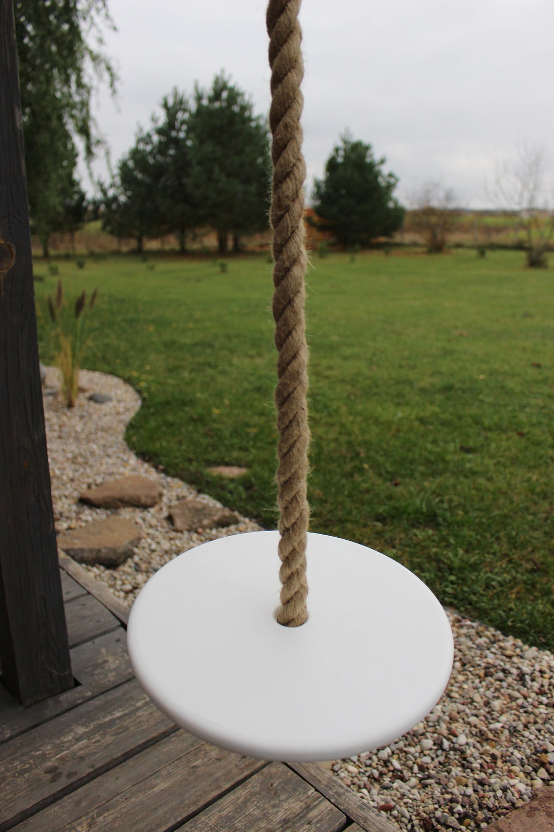 White Round Disc Rope Swing, Kids Indoor Wood Swing, Adult or Children ...