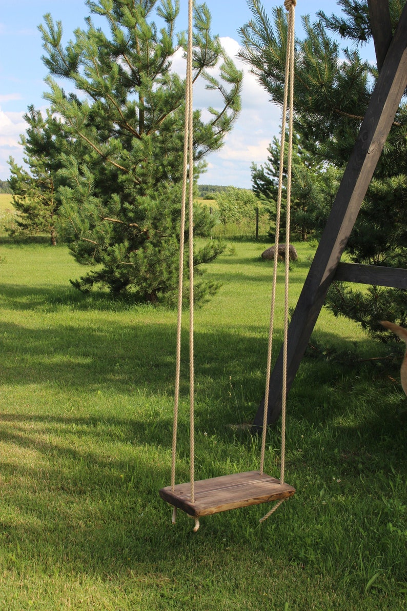 Tree Wooden Swing 75cm Long With Jute Rope Solid Wood Swing - Etsy