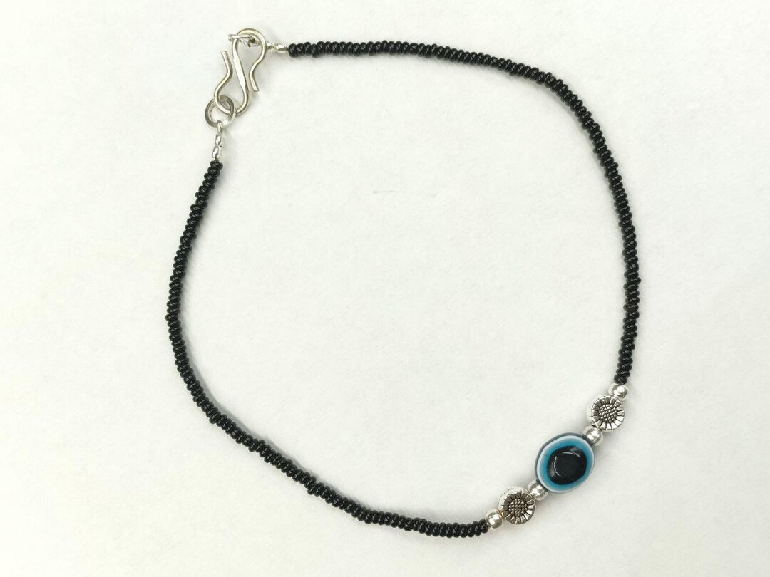 Evil Eye Black Thread Anklet With Oxidised Charms – Adjustable Daily ...