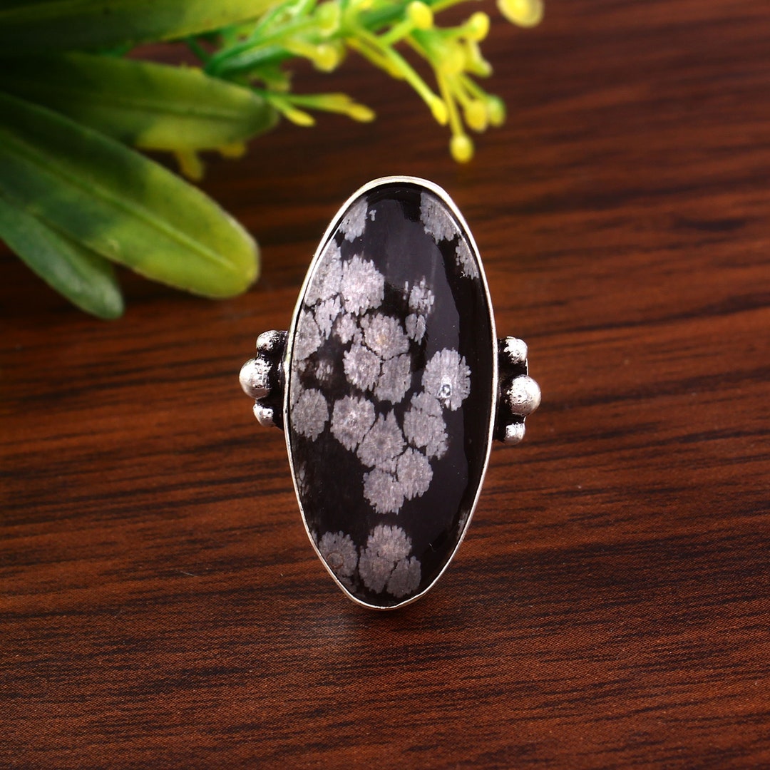 Black Snowflake Agate, 925 Sterling Silver Ring, Handmade Ring ...
