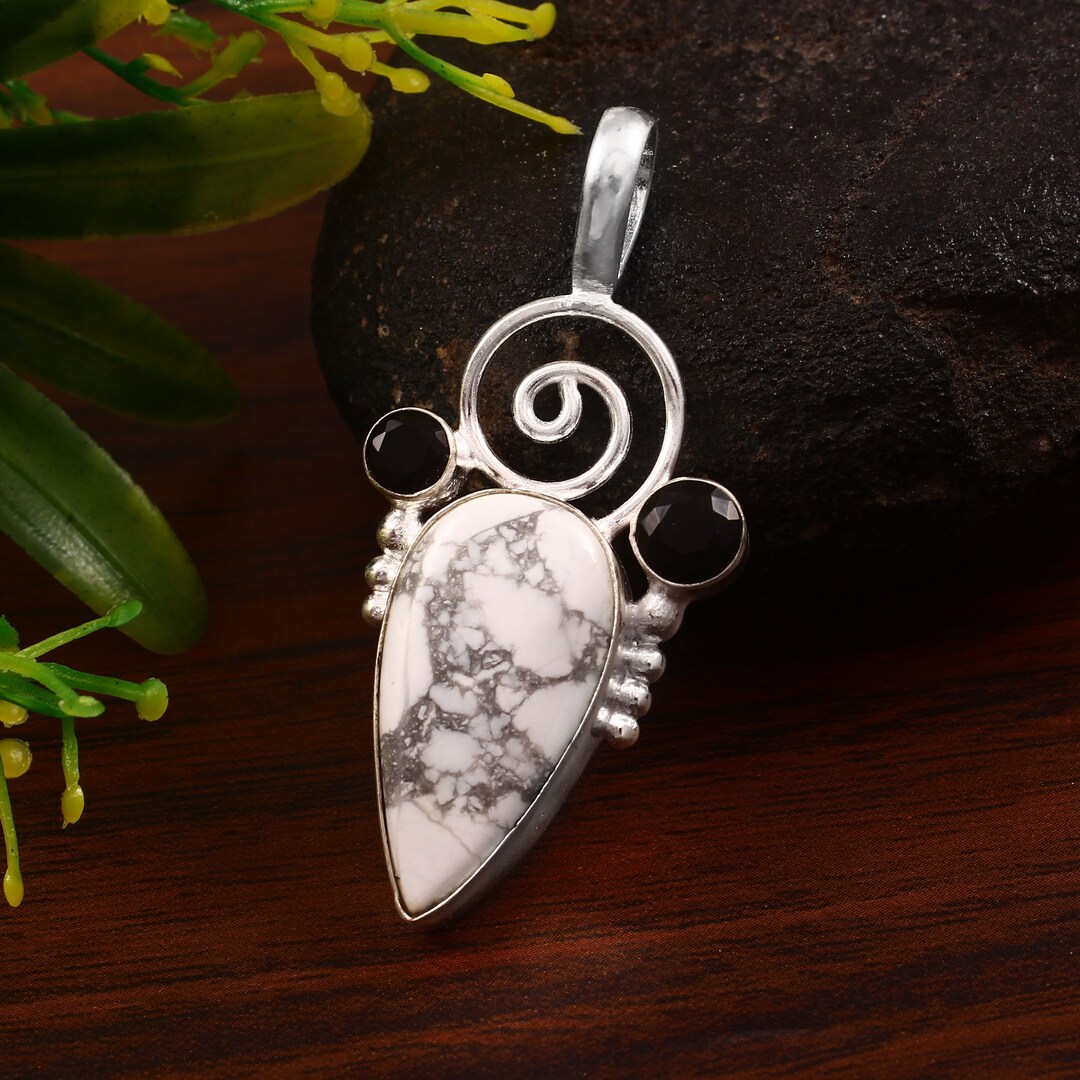 Howlite Pendant, 925 Sterling Silver, Pendant Natural Howlite Jewelry ...