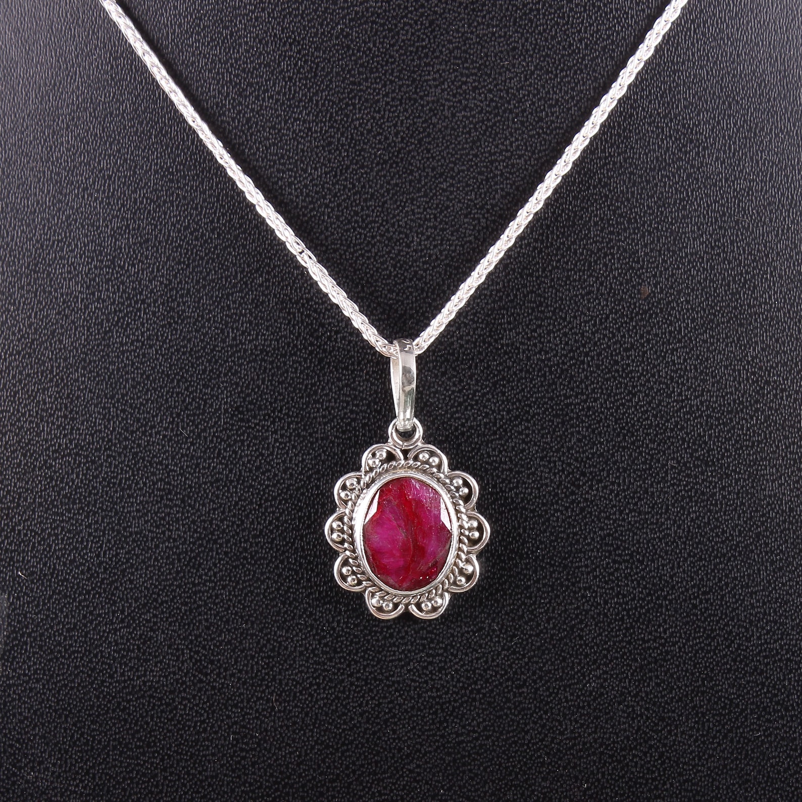Véritable pendentif rubis avec chaîne, pendentif en argent 925 ...