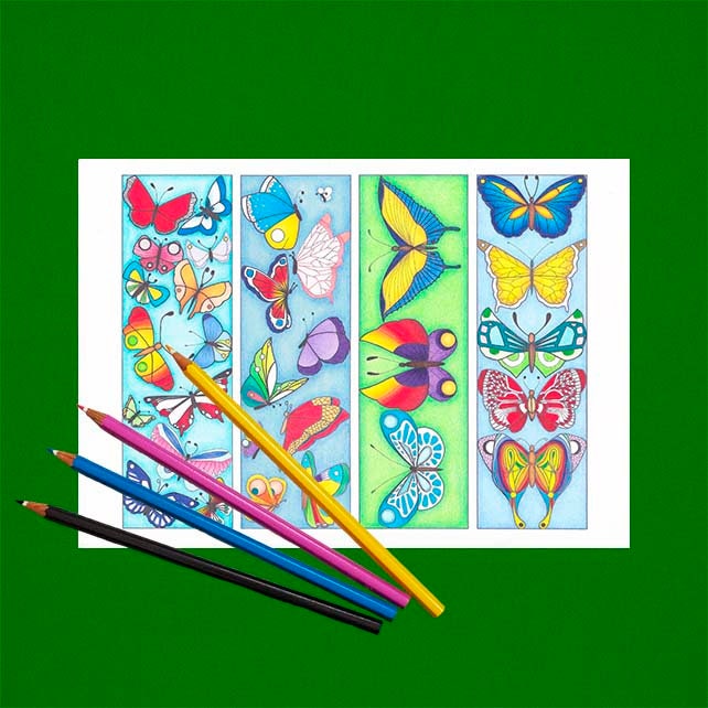 Butterfly Coloring, Printable Bookmarks, JPG/PDF Four Butterfly ...