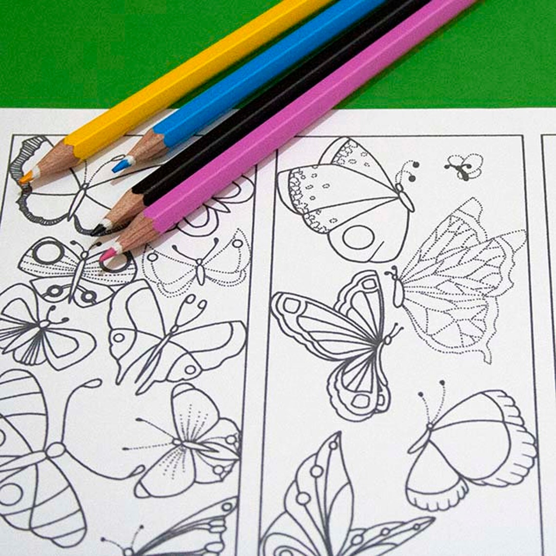 Butterfly Coloring, Printable Bookmarks, JPG/PDF - Four Butterfly ...