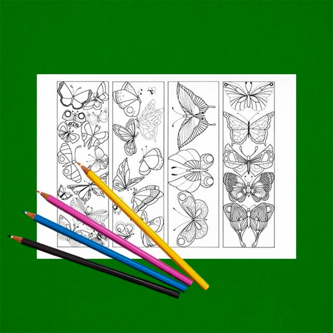 Butterfly Coloring, Printable Bookmarks, JPG/PDF Four Butterfly ...