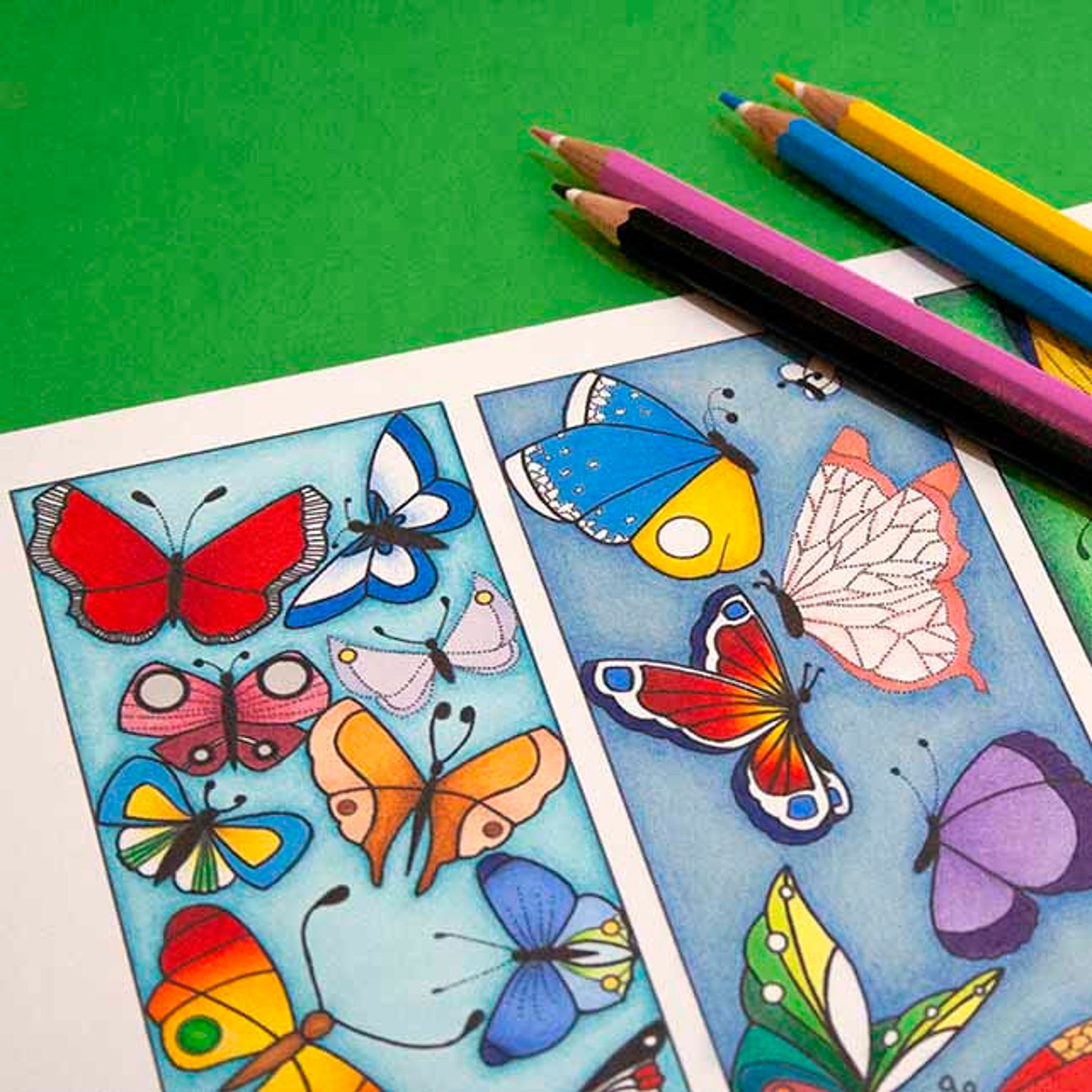 Butterfly Coloring Printable Bookmarks JPG/PDF Four - Etsy