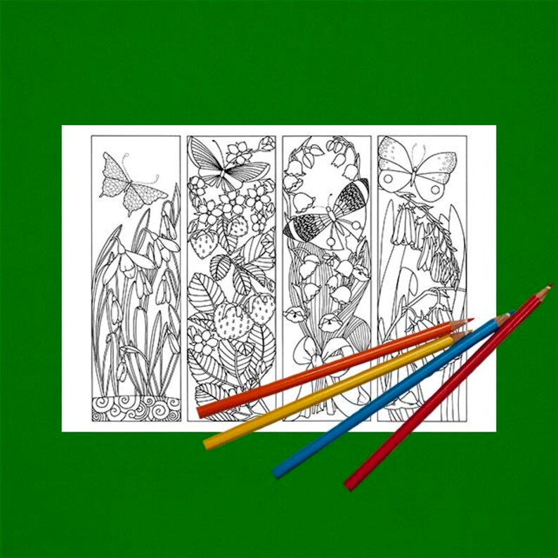 Spring Coloring, Printable Bookmarks, JPG/PDF - Four Butterfly Coloring ...