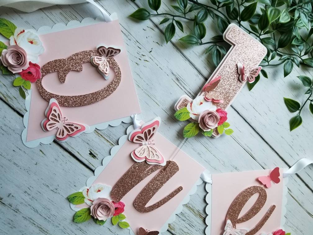 Butterfly Floral 1st Birthday Banner, High Chair Decor - Etsy