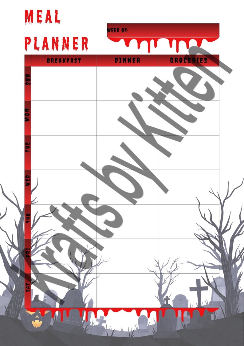 October Spooky Weekly Meal Planner - Etsy