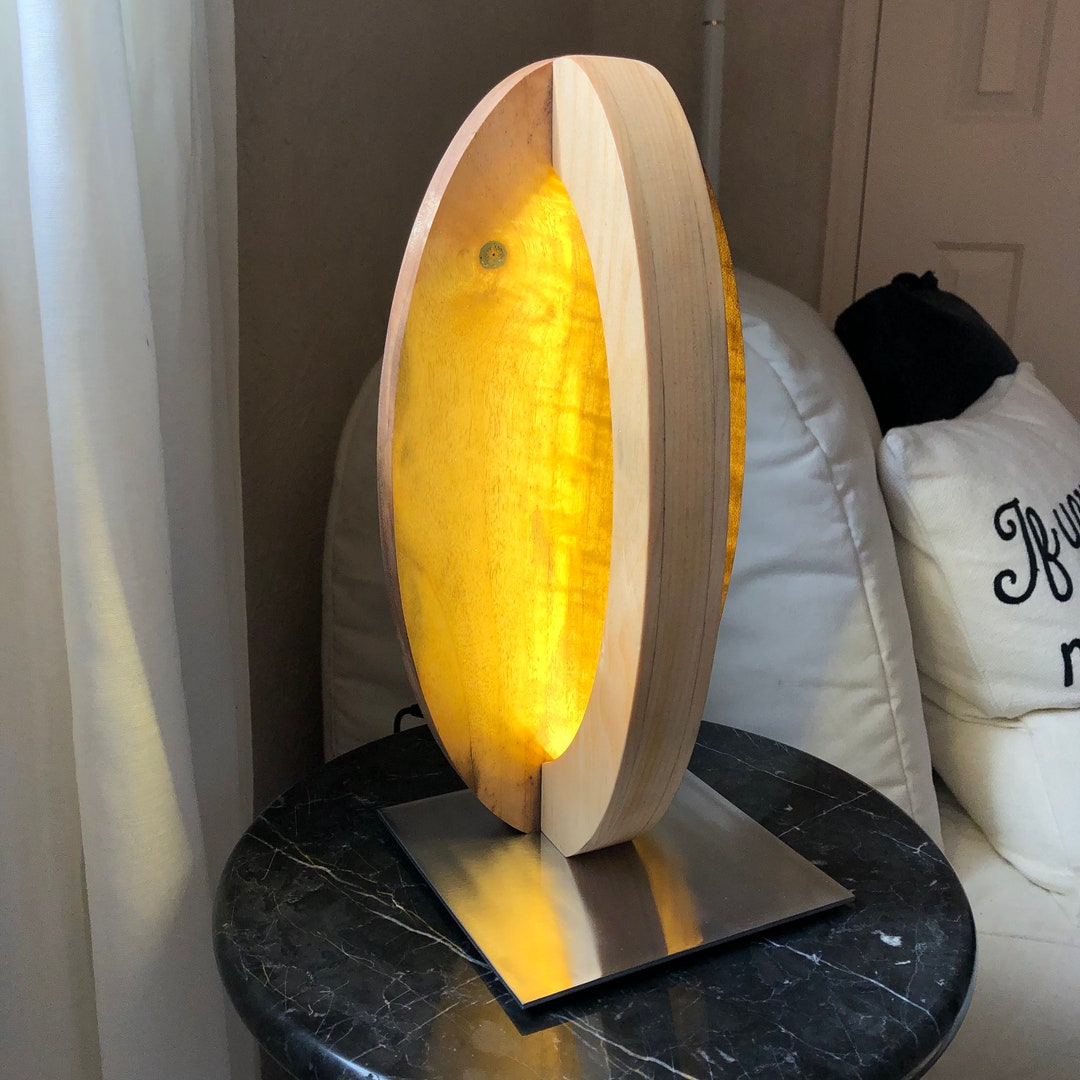 LED Table Lamp in Exotic Wood - Etsy