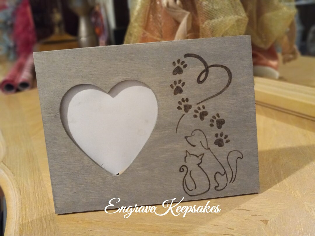 Cat & Dog Frame Engraved Wood Heart Picture Photo Frame / My Grandkids ...