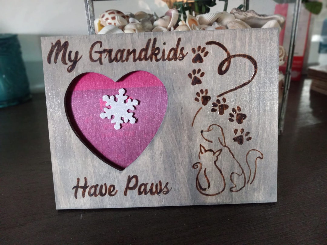 Cat & Dog Frame Engraved Wood Heart Picture Photo Frame / My Grandkids ...