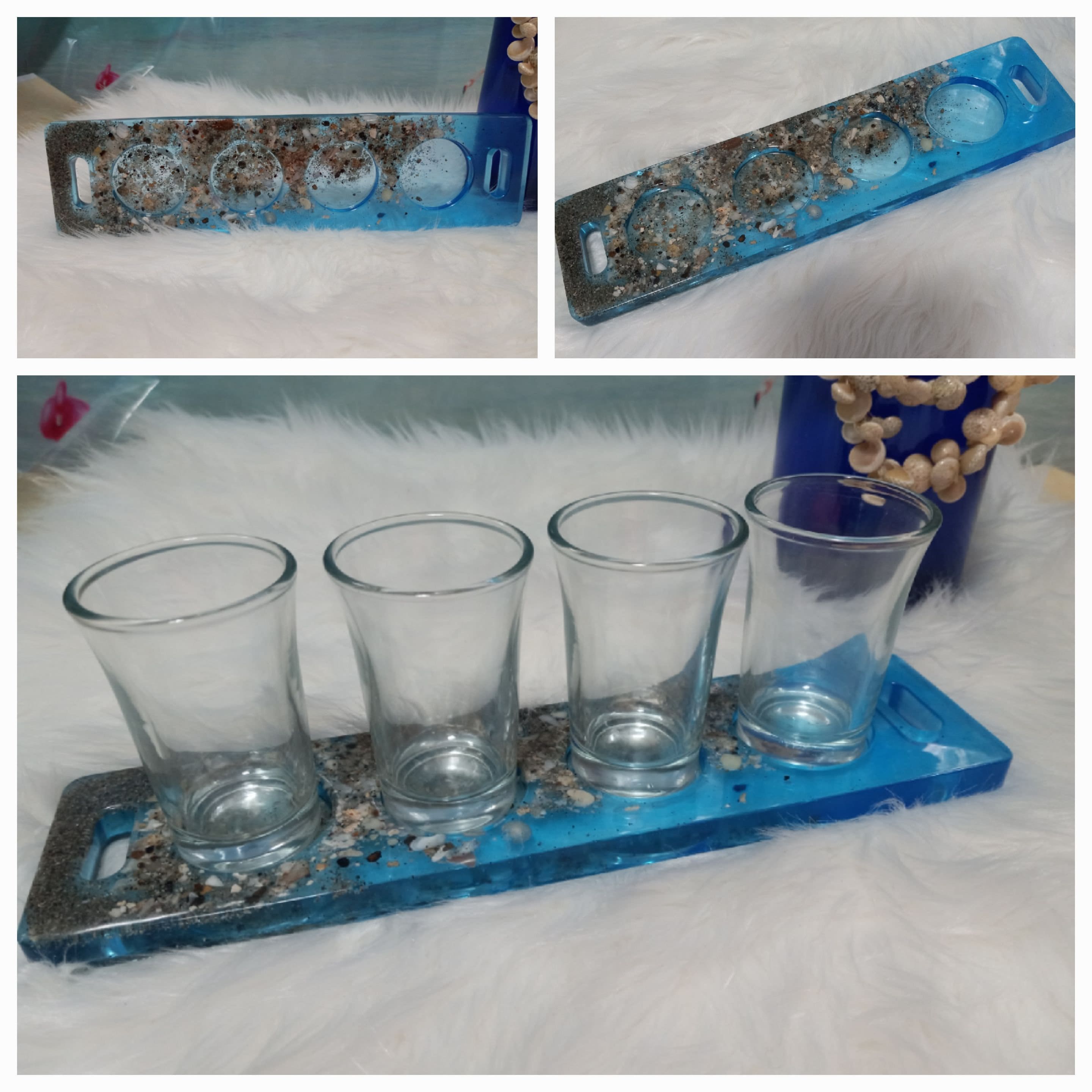 9 3/4" Deep Sea Seashell Resin Art Shot Glass Holder - Beach Theme Shot ...