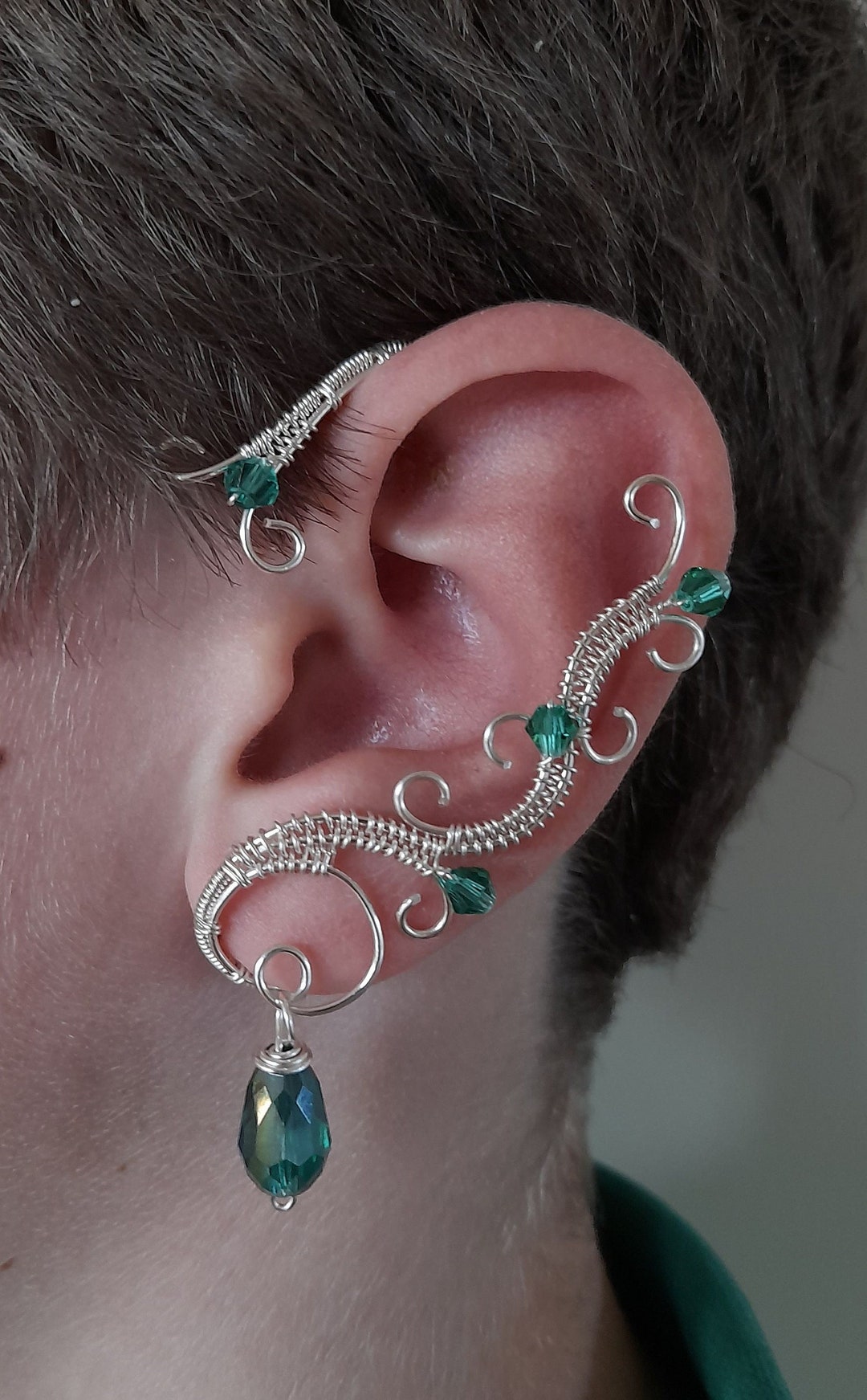 Dangling Earlobe Cuffs Non Pierced, Crawler Ear Wrap Elven, Elf ...