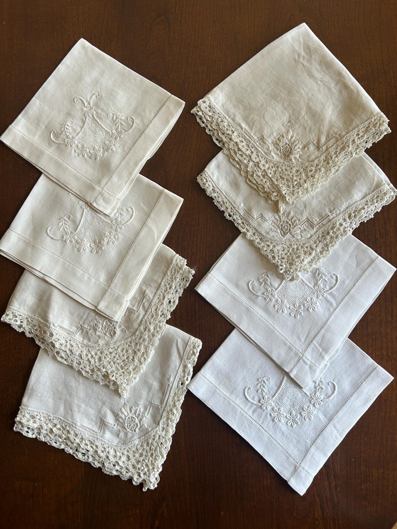 Vintage Linen Napkin Set - Hemstitched, Lace, Embroidered - Choose Your ...