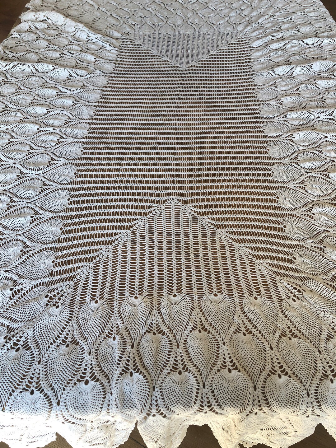 Vintage White Rectangular Crocheted Tablecloth Cotton - Etsy