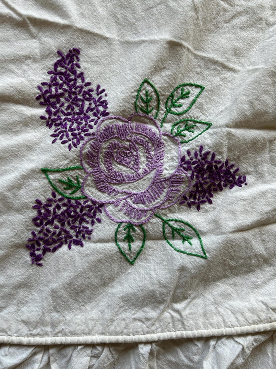 Vintage Hand Embroidered Coverlet - Top is 48x58 - Imperfect Condition ...
