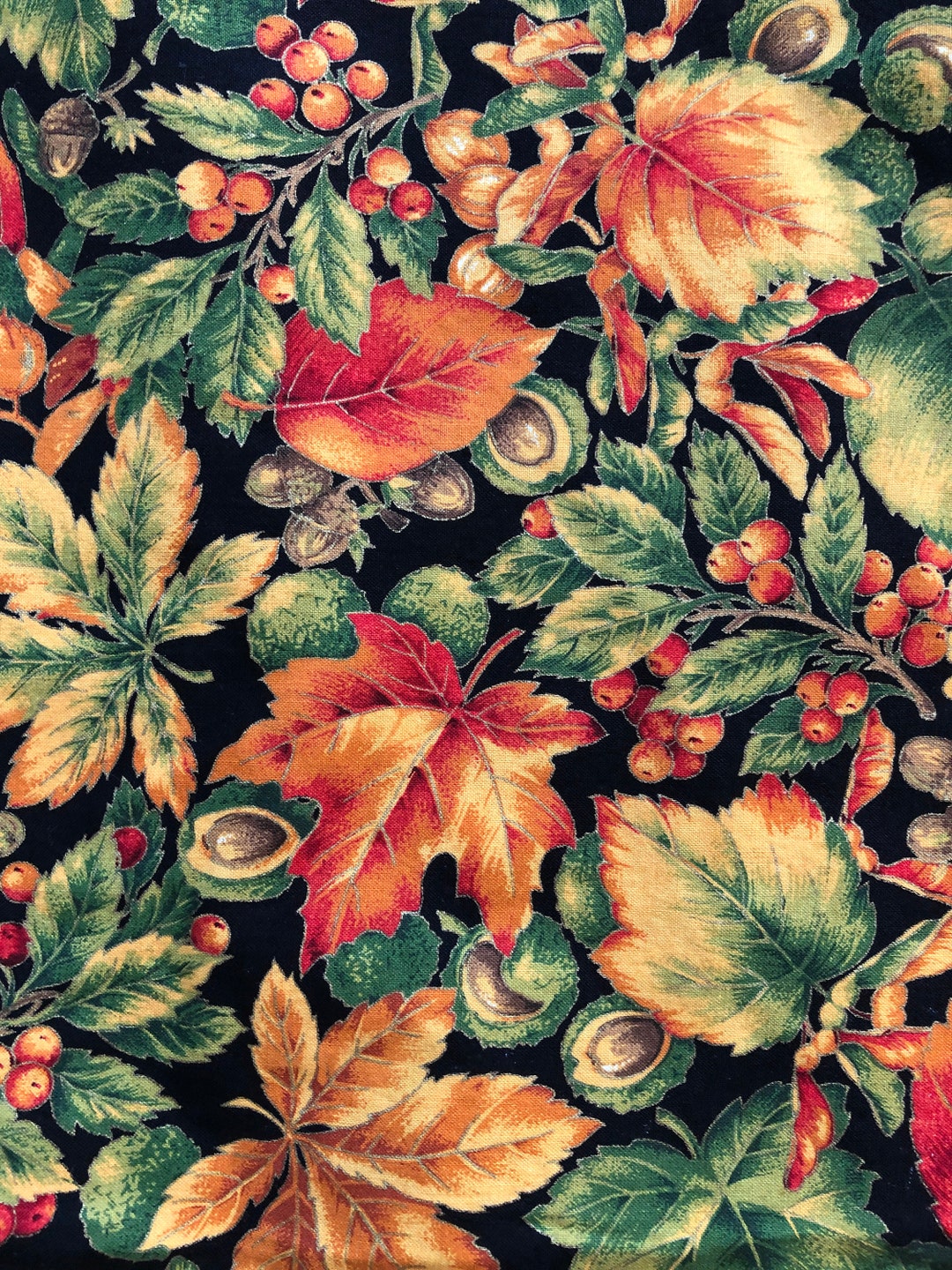 Vintage Fabric - Fall Leaves, Acorns- Cranston VIP Screen Print - Great ...