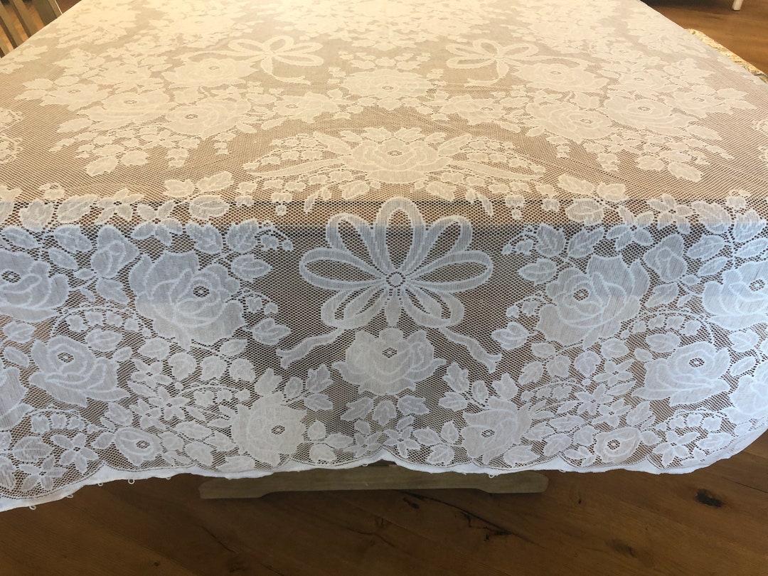 Vintage Lace Pure White Rectangular Tablecloth 70X90 Quaker Lace Tagged ...