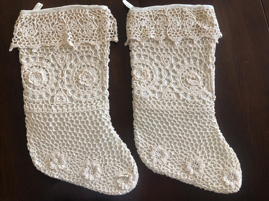 Vintage Crocheted Stockings - Set of 2 - Like New Condition - Creamy ...