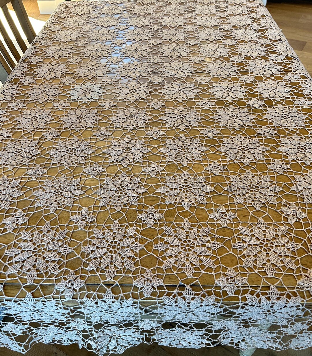 Vintage 60x86 Beige Rectangular Cotton Crocheted Tablecloth - Etsy