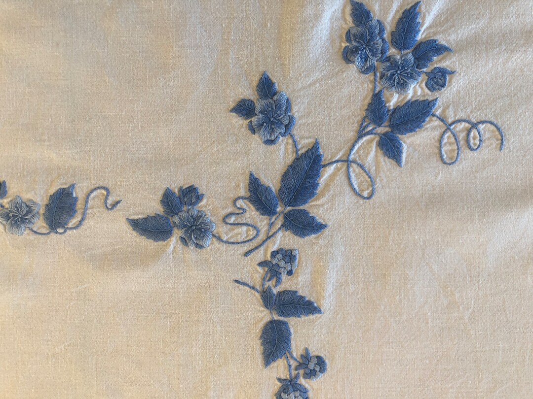 Vintage White With Blue Embroidery Rectangular Tablecloth - Williams ...