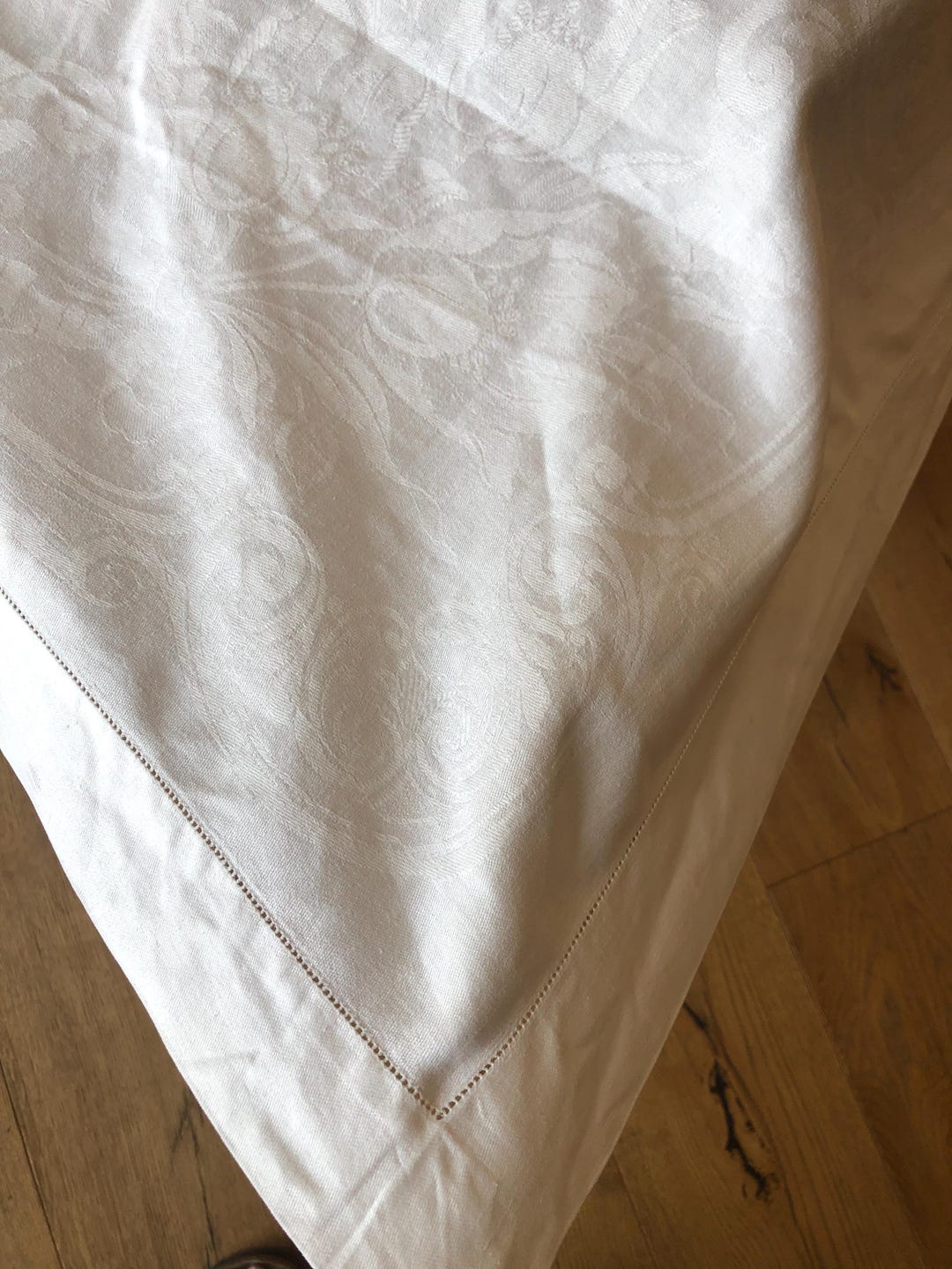 Vintage Rectangular Pure White Damask Tablecloth 65x100 Hemstitched ...