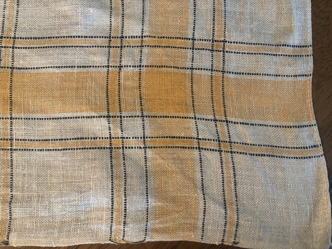 Vintage 1950 Yellow and Black Plaid Linen Square Tablecloth -34 Square ...