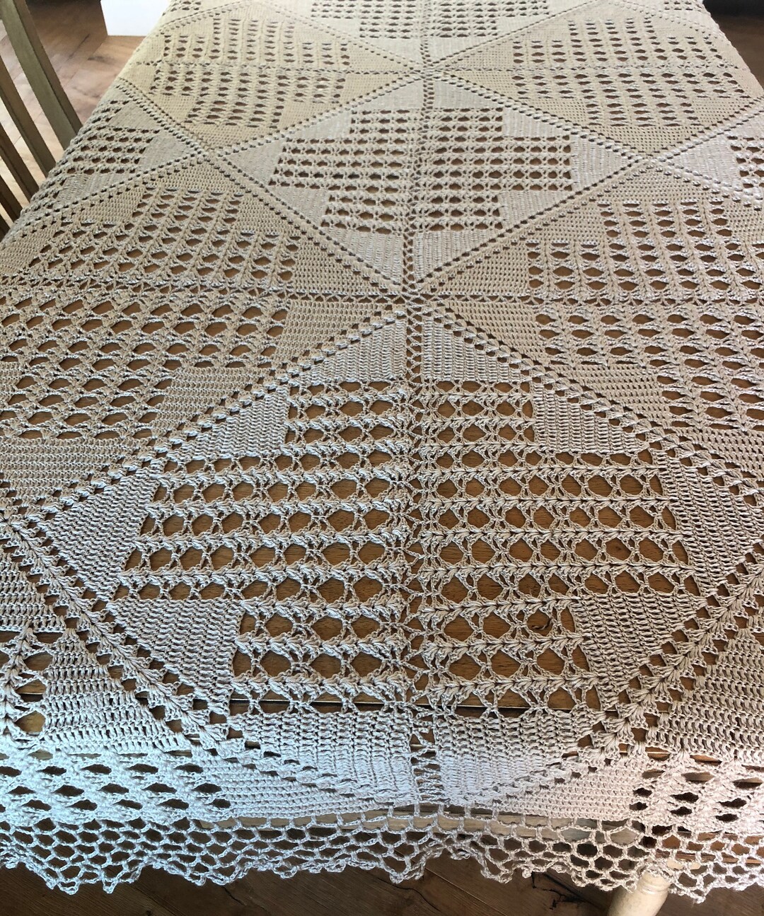 Vintage 1970s Beige Rectangular Crocheted Tablecloth 64X90 Cotton Mix ...