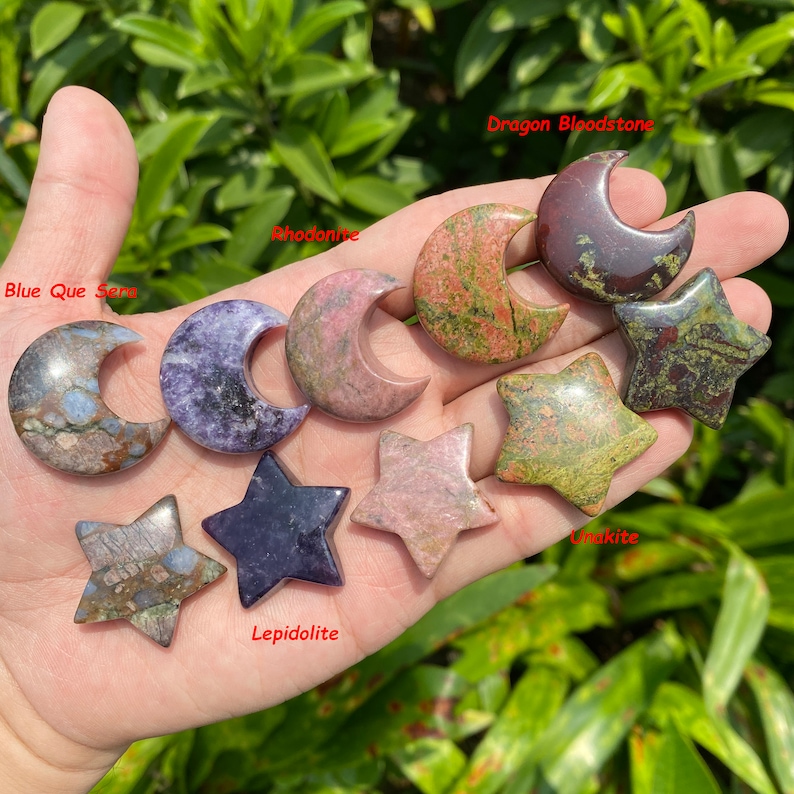 Crystal Crescent Moon & Star Pocket Stone: Healing Crystals (3cm) - Etsy