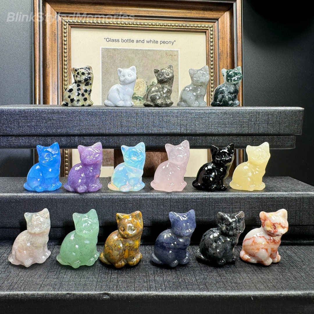 3cm Mini Crystal Cat, Carved Gemstone Cat, Home Decor, Crystal Animal ...