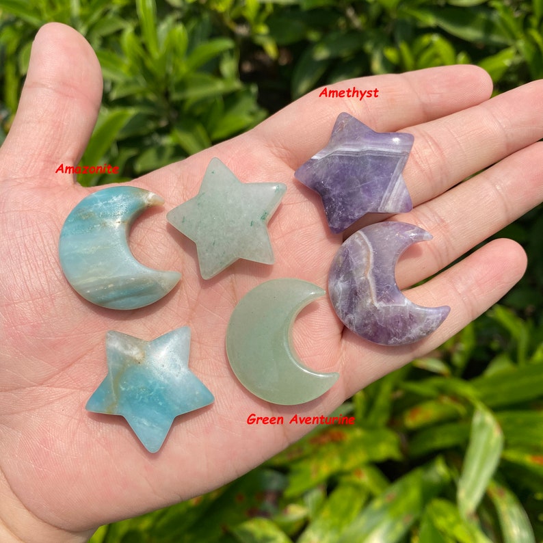 Crystal Crescent Moon & Star Pocket Stone: Healing Crystals (3cm) - Etsy