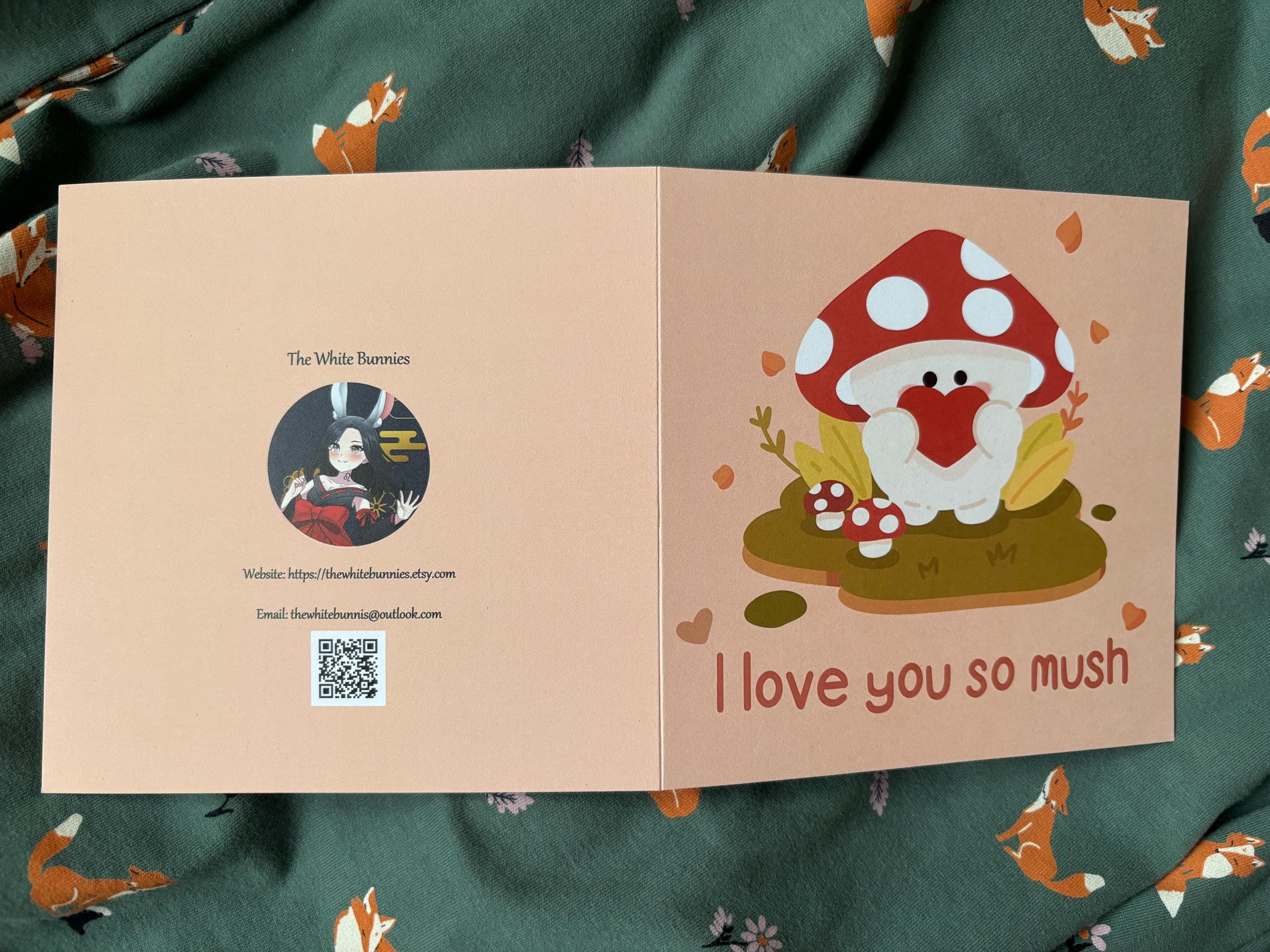 Cute Mushroom Valentines Day Greeting Card Gift for Her Wedding Couples ...