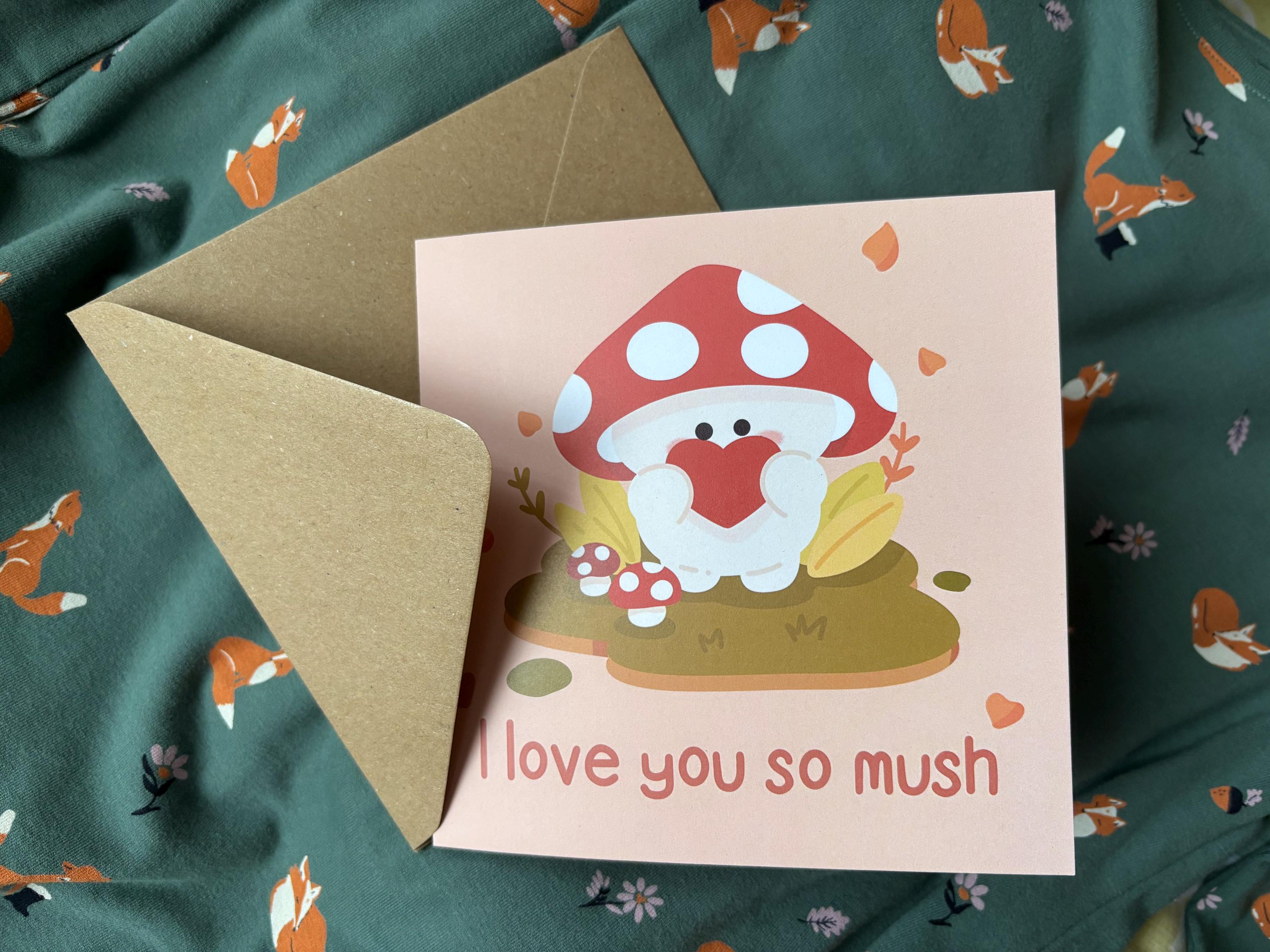 Cute Mushroom Valentines Day Greeting Card Gift for Her Wedding Couples ...